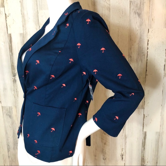 Modcloth | Jackets & Coats | Modcloth Fun Umbrellas Blazer Blue W Coral ...